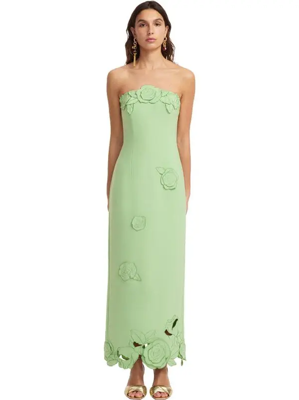 LEO LIN Rayna Appliqué Bustier Maxi Dress - Juniper Green