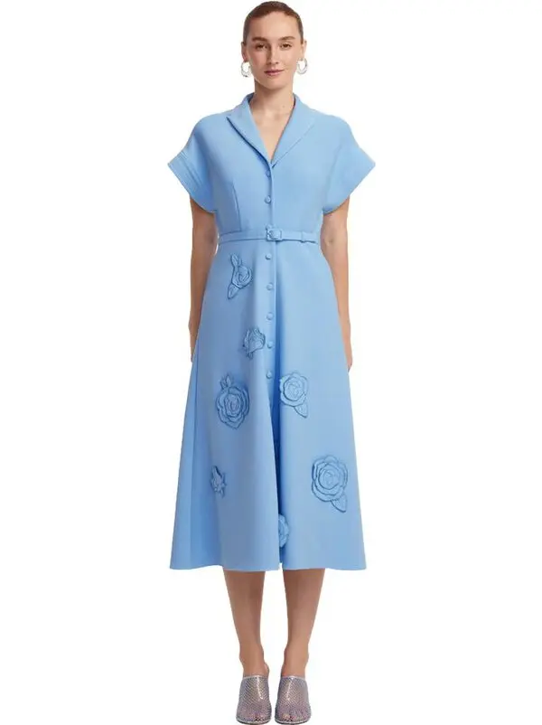 LEO LIN Aubrey Appliqué Shirt Midi Dress - Pastel Blue