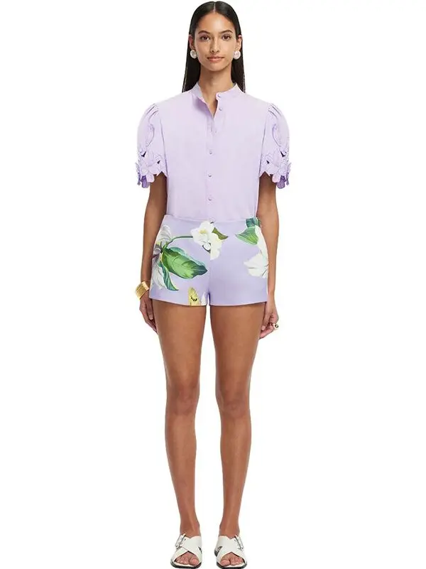 LEO LIN Olivianne Printed Shorts - Lily Blossom Print In Lilac