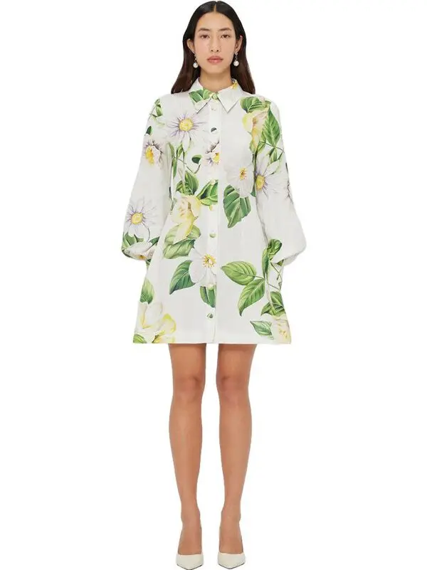 LEO LIN Luminous Linen Mini Dress - Joie Print In Snow