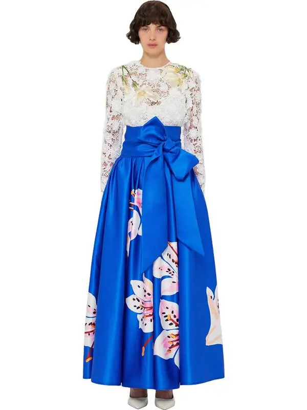 LEO LIN Valerie Maxi Skirt - Lily Print In Cobalt