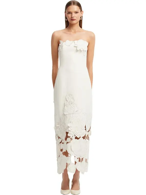 LEO LIN Rayna Appliqué Bustier Maxi Dress - Vanilla
