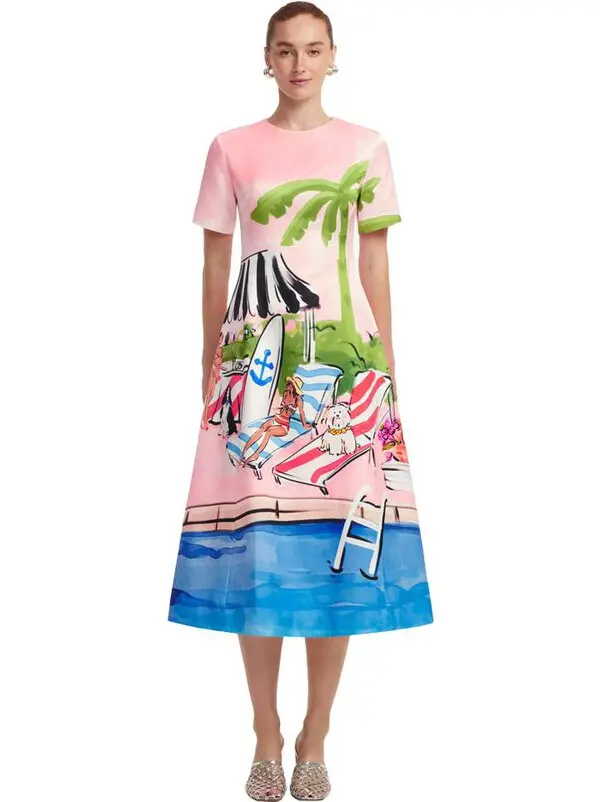 LEO LIN Caroline Short Sleeve Midi Dress - Riviera Print