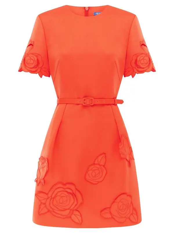 LEO LIN Aurelie Appliqué Short Sleeve Mini Dress - Saffron