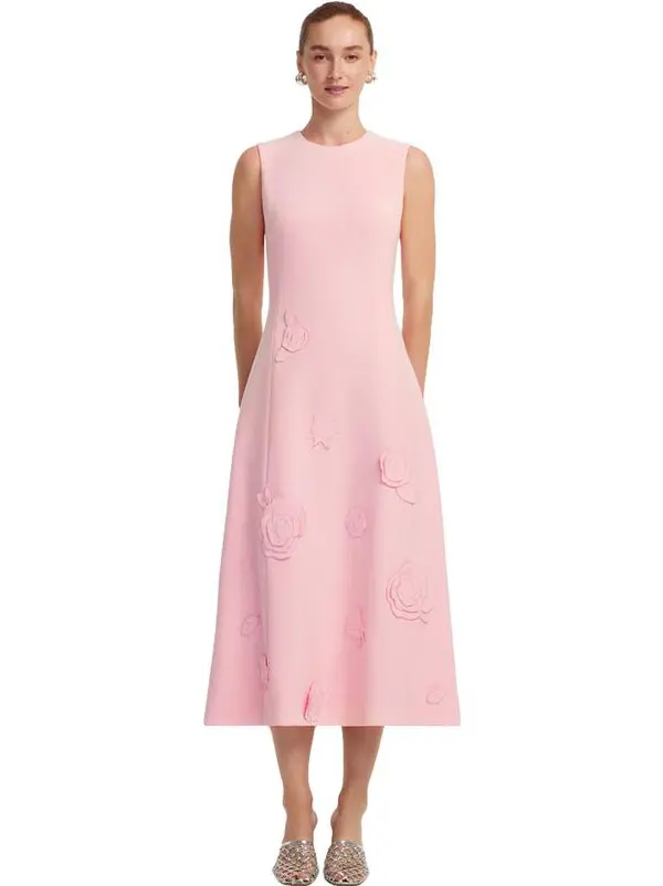 LEO LIN Cleo Appliqué Sleeveless Midi Dress - Blush Pink
