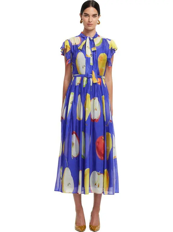 LEO LIN Grace Flutter Sleeve Midi Dress - Pear Print
