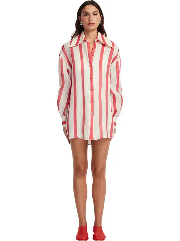 LEO LIN Kathleen Striped Silk Blouse - Scarlet