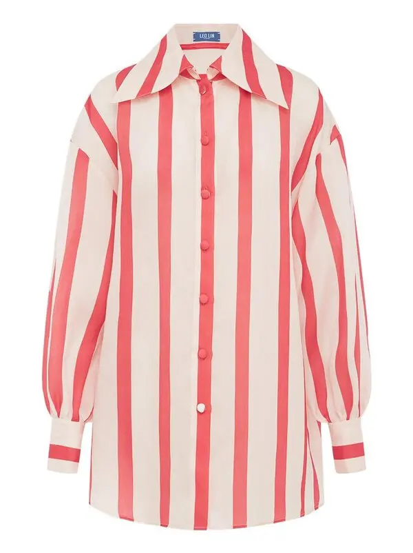 LEO LIN Kathleen Striped Silk Blouse - Scarlet