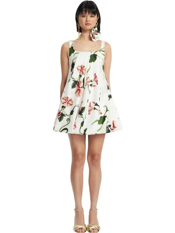 LEO LIN Suki Puff Mini Dress - Vine Print In Snow