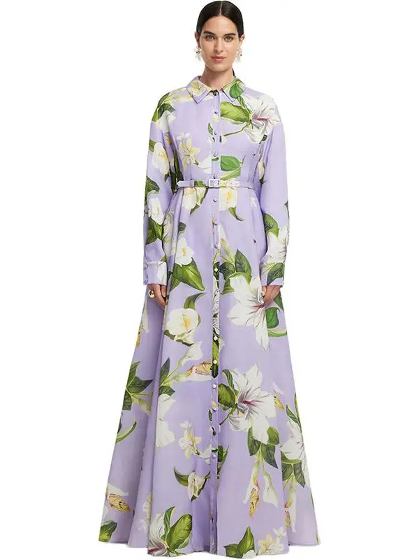 LEO LIN Josephine Floral Silk Gown - Lily Blossom Print In Lilac