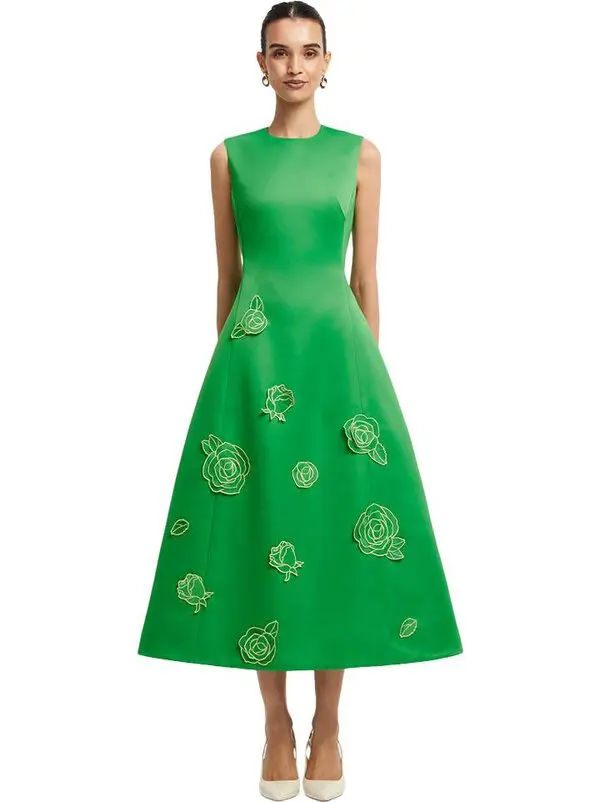 LEO LIN Cleo Appliqué Midi Dress - Verdant