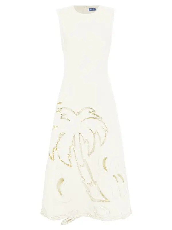 LEO LIN Cleo Palm Sleeveless Midi Dress - Vanilla