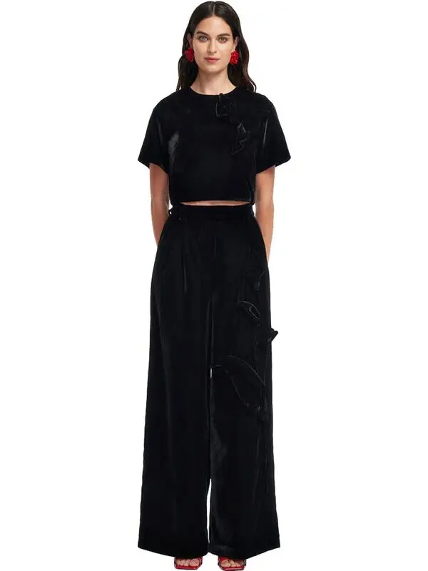 LEO LIN Elisha Velvet Wide Leg Pants - Ebony