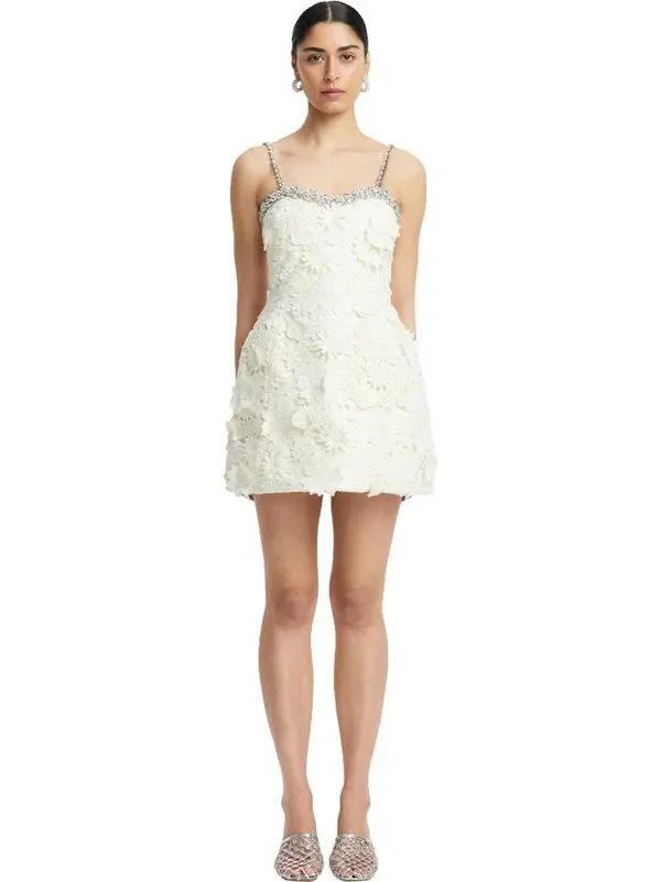 LEO LIN Sophia Embellished Lace Mini Dress - Snow