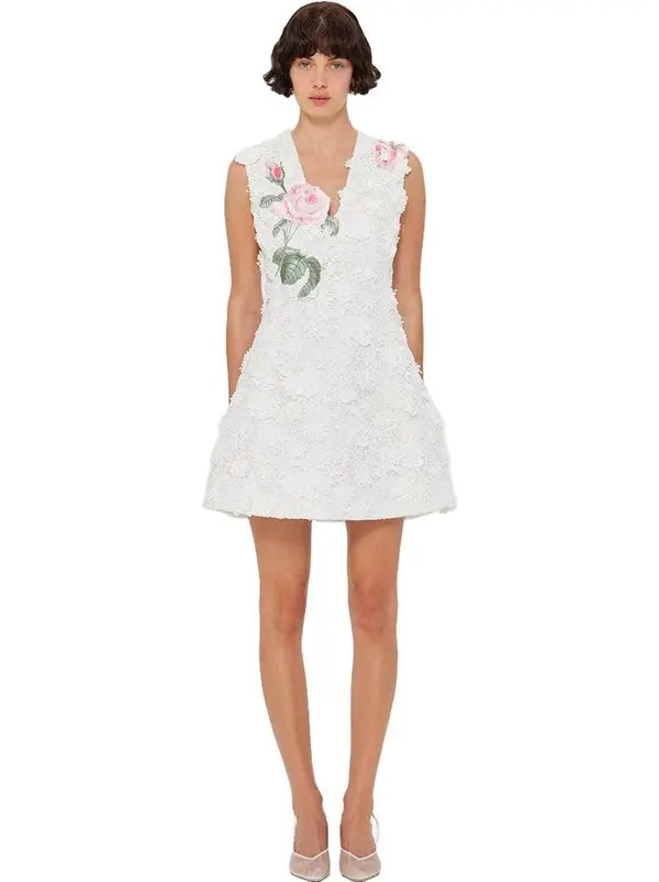 LEO LIN Briana V-neck Embroidered Lace Mini Dress - Snow