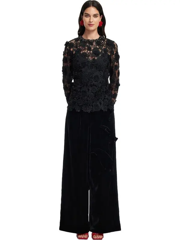 LEO LIN Ines Lace Embellished Top - Ebony