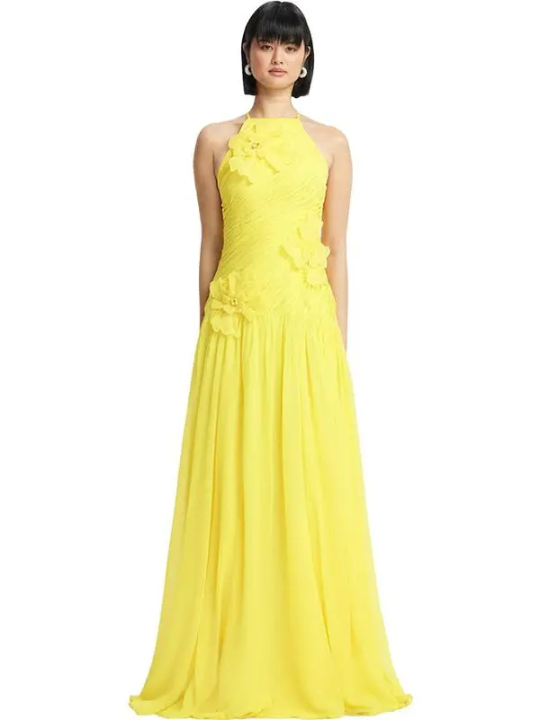 LEO LIN Amya Floral Appliqué Gown - Sunshine