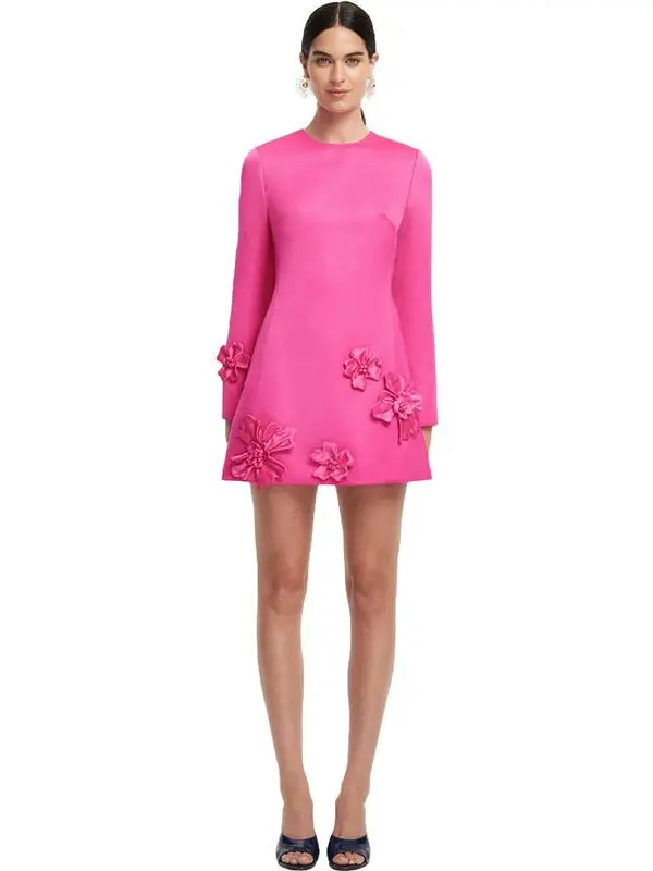 LEO LIN Aliza Long Sleeve Petal Mini Dress - Hot Pink