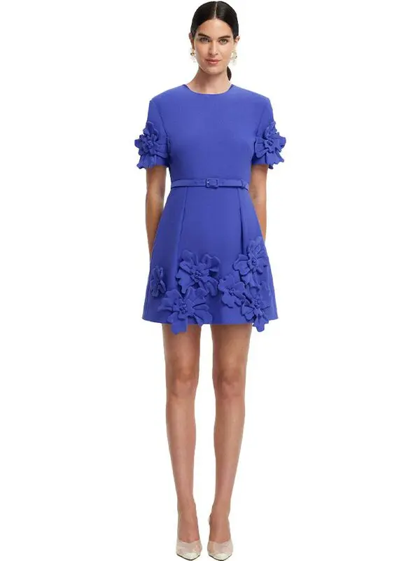 LEO LIN Aurelie Floral Appliqué Mini Dress - Lapis