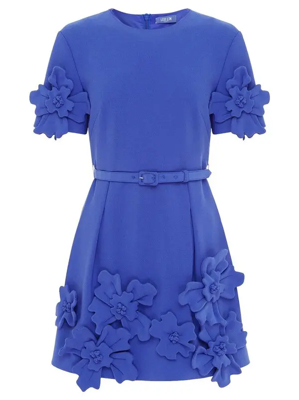 LEO LIN SHOPIFY Aurelie Floral Appliqué Mini Dress - Lapis