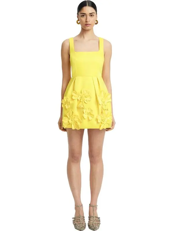LEO LIN Piper Floral Appliqué Bell Shape Mini Dress - Sunshine
