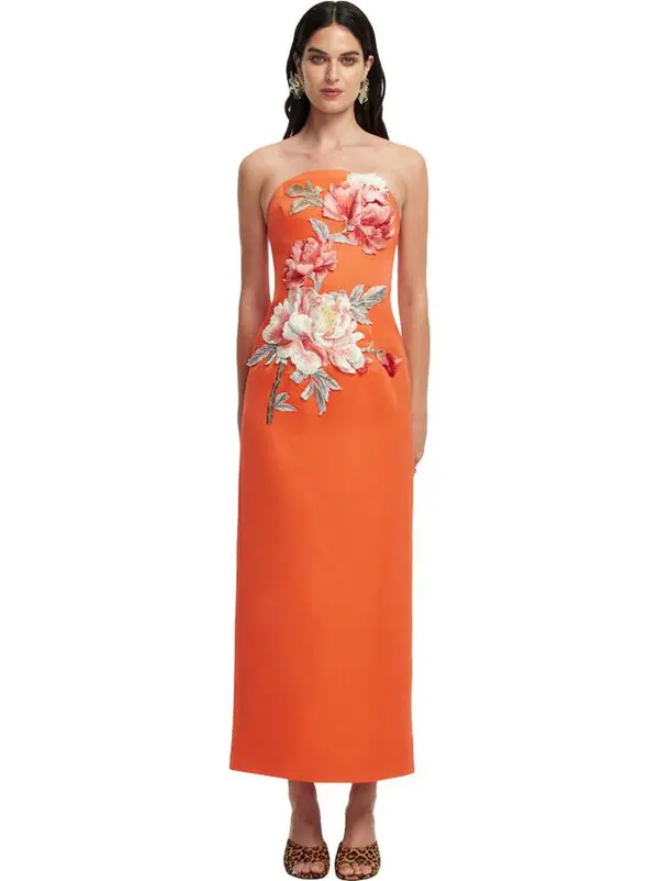 LEO LIN Ava Appliqué Floral Bustier Maxi Dress - Saffron