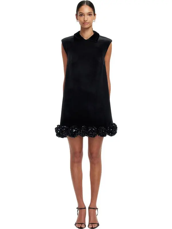 LEO LIN Lingyu Velvet Embellished Mini Dress - Ebony