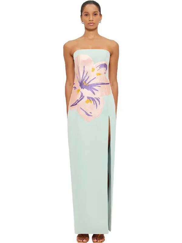 LEO LIN Clemence Embroidered Maxi Dress - Hibiscus In Pistachio