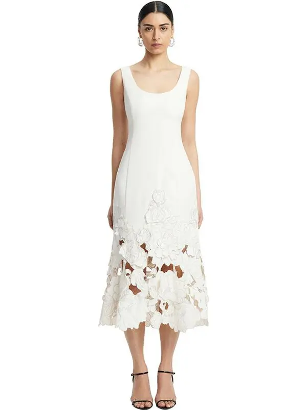 LEO LIN Emily Appliqué Midi Dress - Vanilla