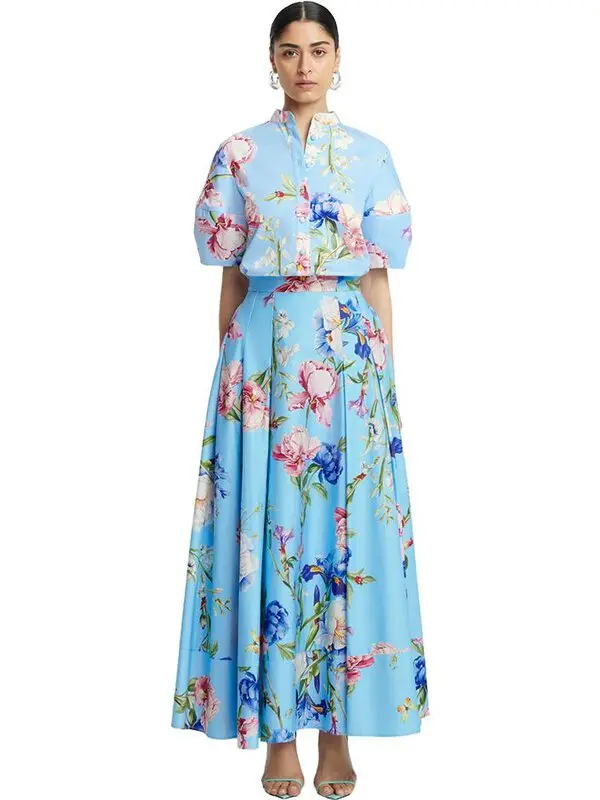 LEO LIN Jemma Blouse - Garden Print In Baby Blue