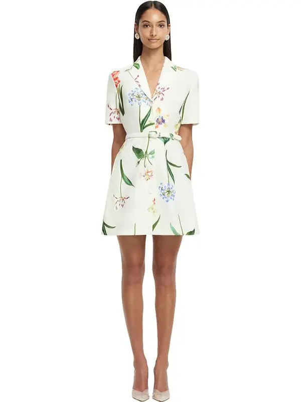 LEO LIN Brigitte Mini Dress - Botanical Print In Snow