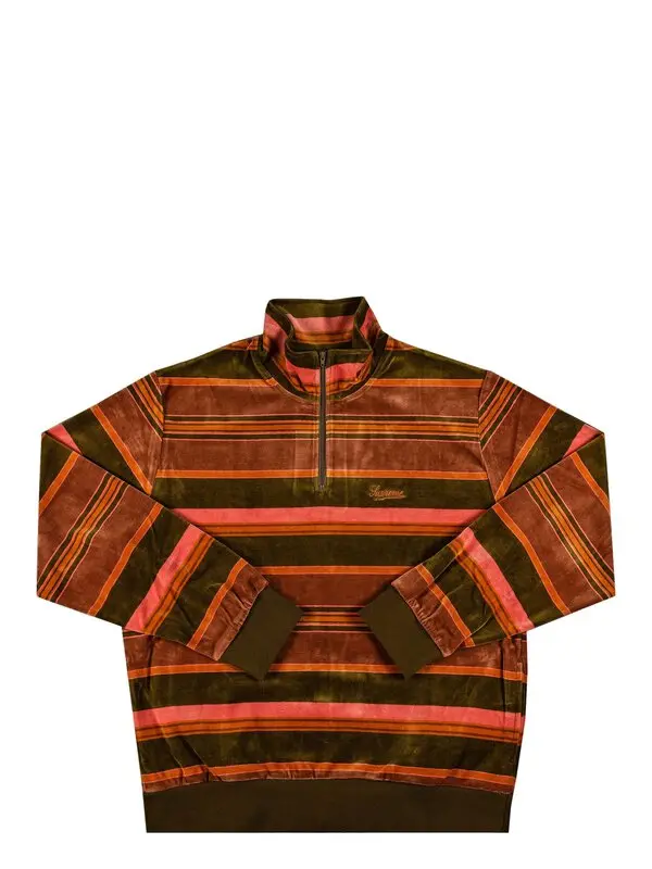 Supreme Stripe Velour Half Zip Pullover - Orange