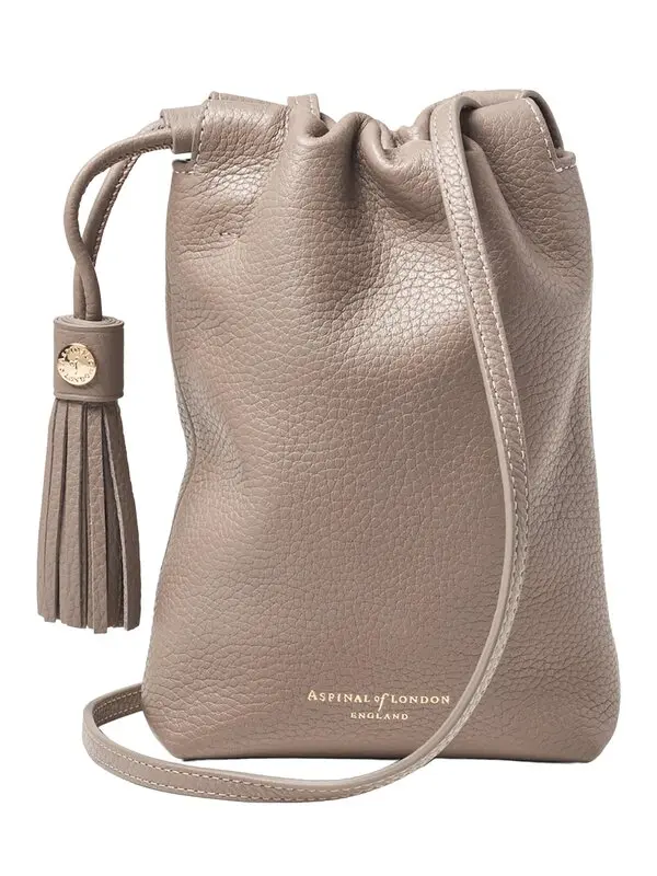 ASPINAL OF LONDON Leather Hudson Drawstring Cross-body Bag - Neutral