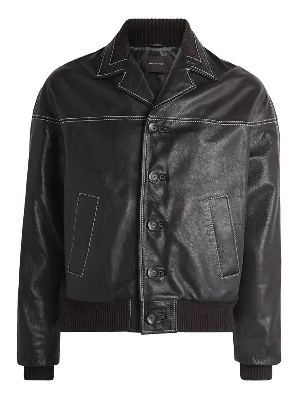 WALES BONNER Topstitched Leather Jacket - Brown