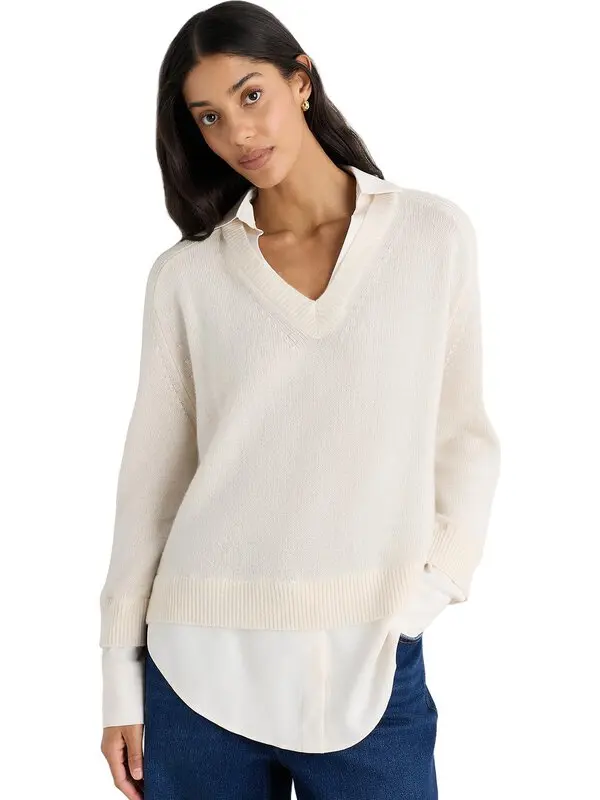 Quince 100% Mongolian Cashmere Layered V-neck Sweater - Ivory