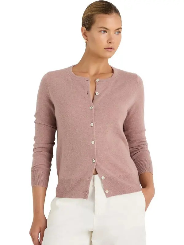 Quince Mongolian Cashmere Cardigan Sweater - Heather Vintage Pink