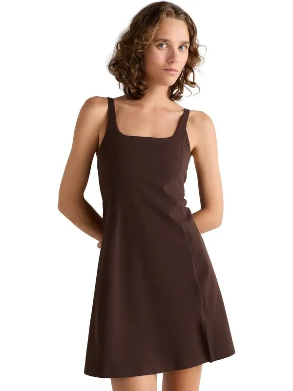 Quince Power-up Square Neck Dress - Espresso