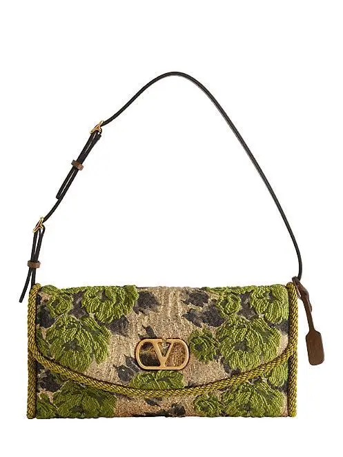 Valentino Garavani Devain Jacquard Small Woven Shoulder Bag - Verde-oro-nero/tb/av