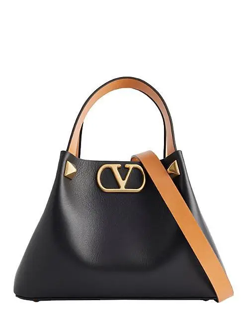 Valentino Garavani Vlogo Small Leather Tote Bag - Nero/naturalcamel