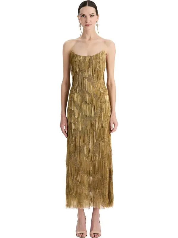 Oscar De La Renta Chain Fringe Moiré Cocktail Dress - One-color