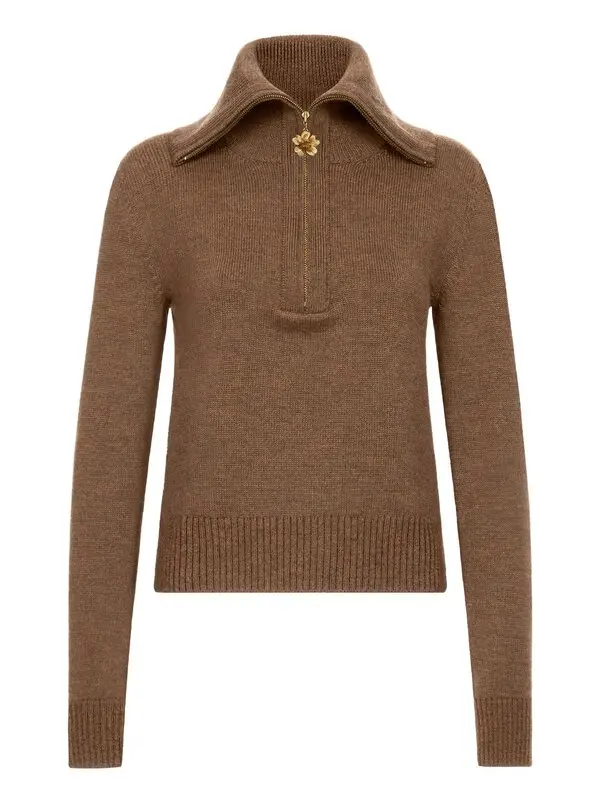 Oscar De La Renta Double Collar Half-zip Pullover - Brown