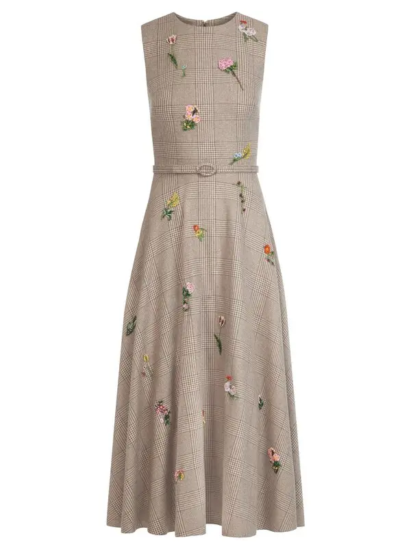 Oscar De La Renta Plaid Cashmere-blend Midi Dress - Grey
