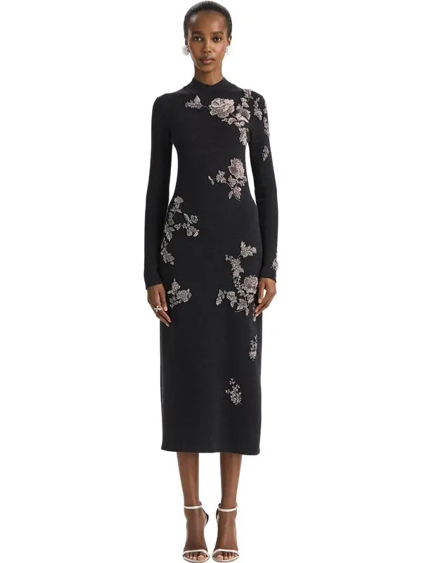 Oscar De La Renta Beaded Floral Embroidered Knit Dress - One-color