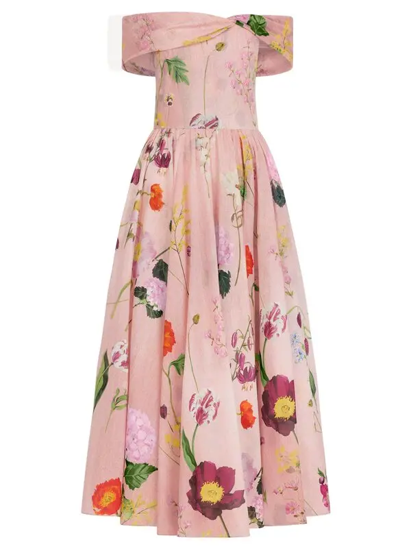 Oscar De La Renta Mixed Botanical Off-shoulder Dress - Multi