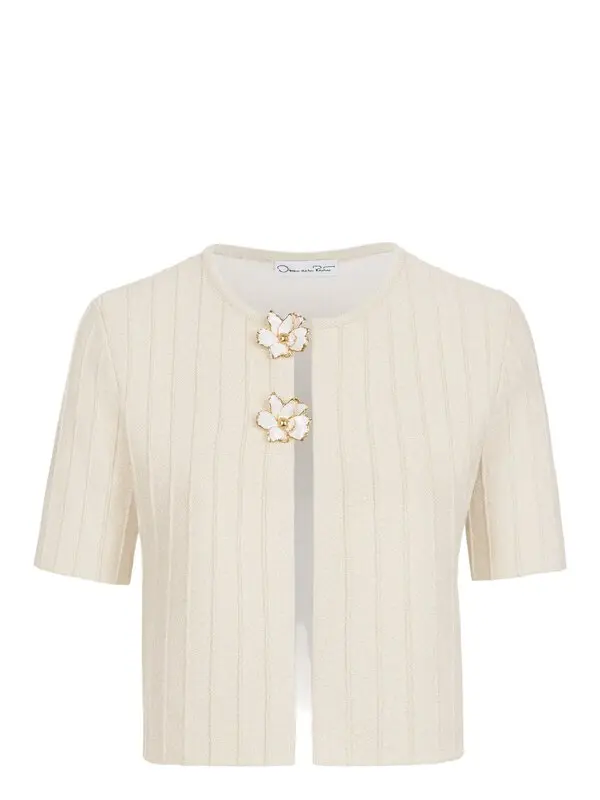 Oscar De La Renta Cropped Cardigan With Embellished Buttons - Ivory