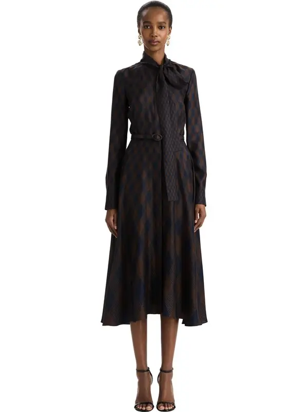 Oscar De La Renta Argyle Silk Twill Tie Neck Midi Dress - One-color