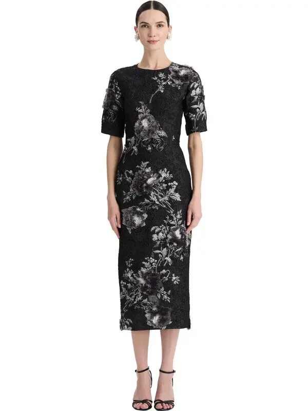 Oscar De La Renta Fil Coup Peony Dress - Black