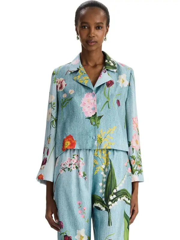 Oscar De La Renta Mixed Botanical Silk Twill Blouse - One-color