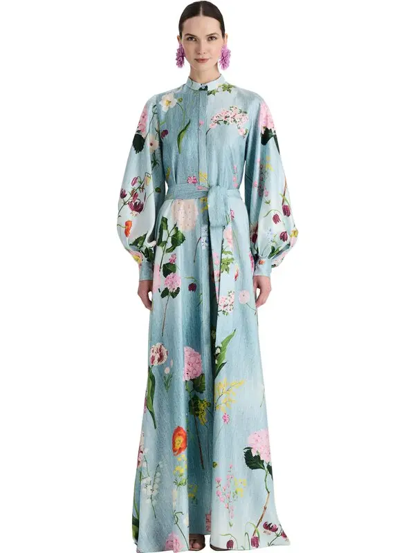Oscar De La Renta Mixed Botanical Silk Twill Caftan - One-color