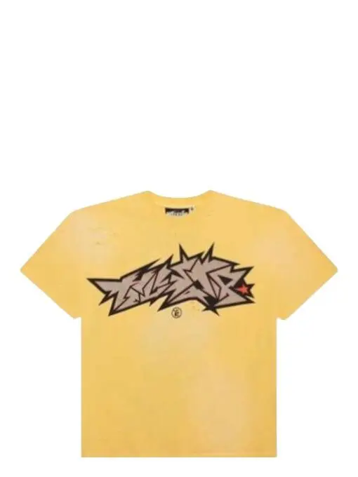HELLSTAR Cracked Logo Print T-shirt - Yellow